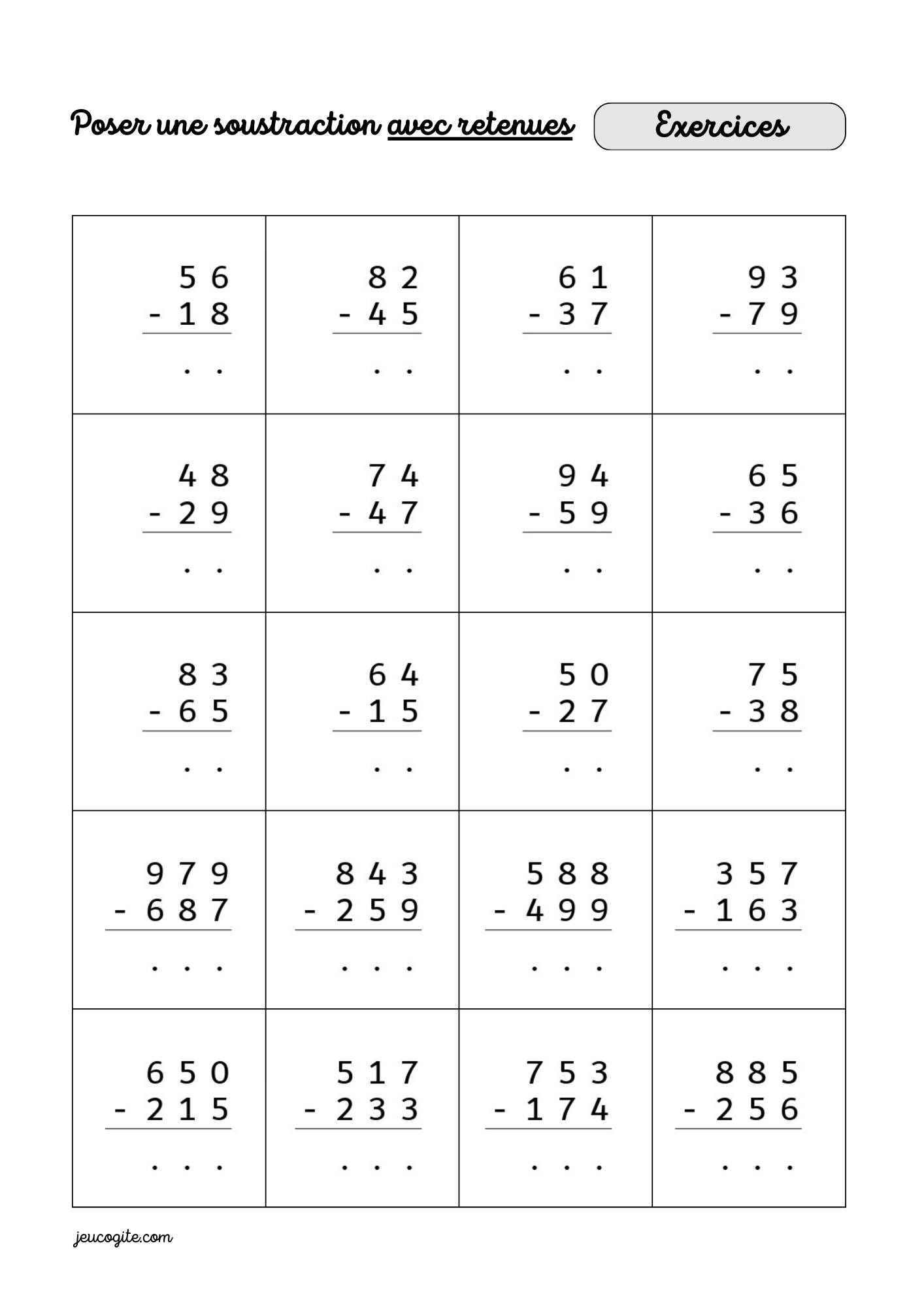 Soustractions posées